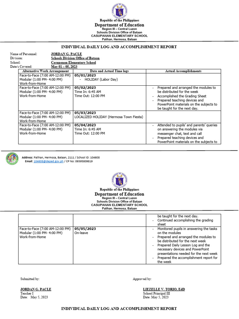 Final Accomplishment Report (Jordan G. Pacle) | PDF | Teachers | Teaching