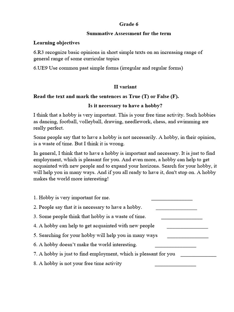 Grade 6 English Assessment | PDF