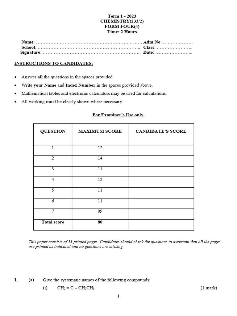 Chemistry pp2 Form 4 - Question Paper | Download Free PDF | Sulfur ...