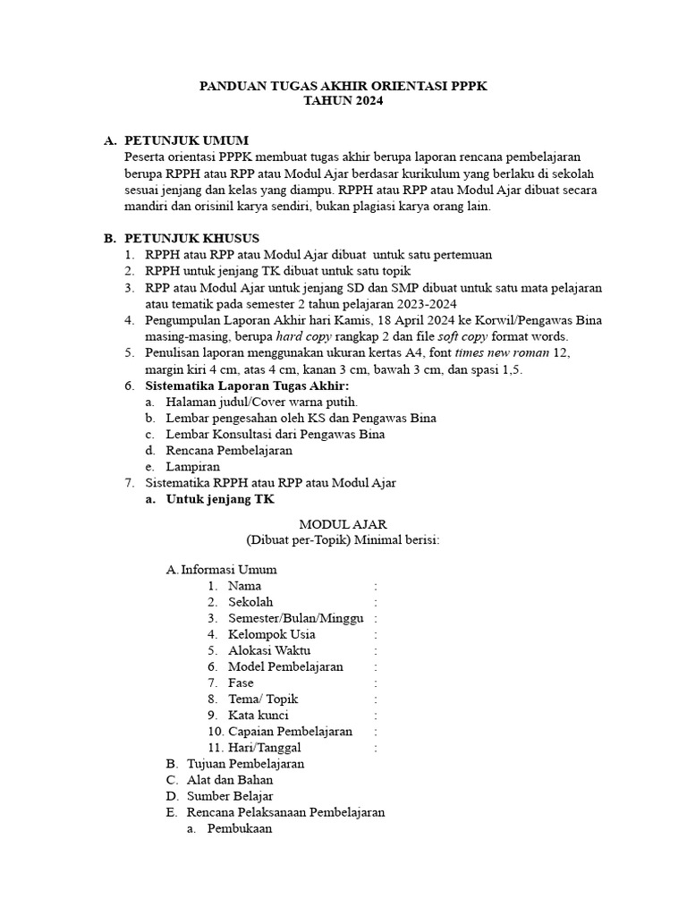 Panduan Tugas Akhir PPPK 2024 | PDF