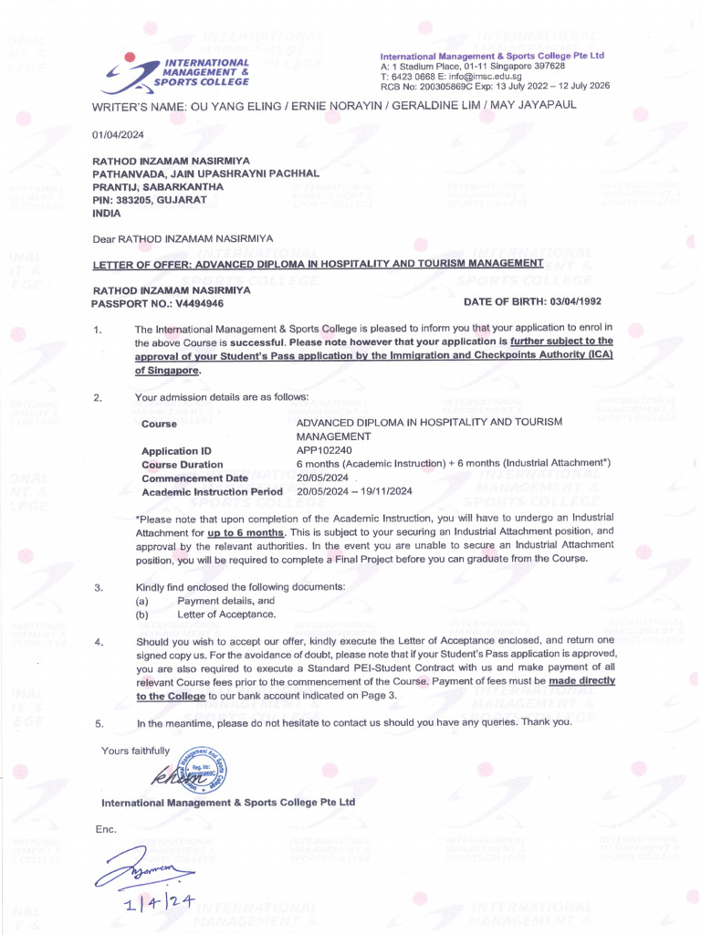 Inzamam Offer Letter | PDF