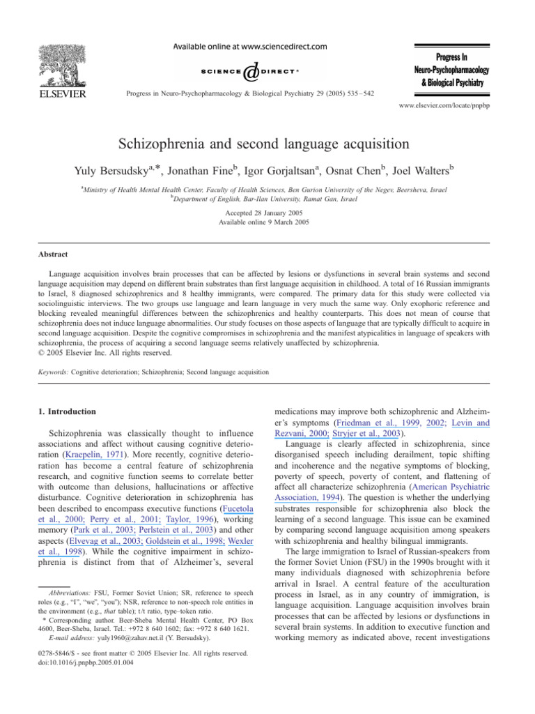 Schizophrenia and Second Language Acquis | PDF | Word | Schizophrenia