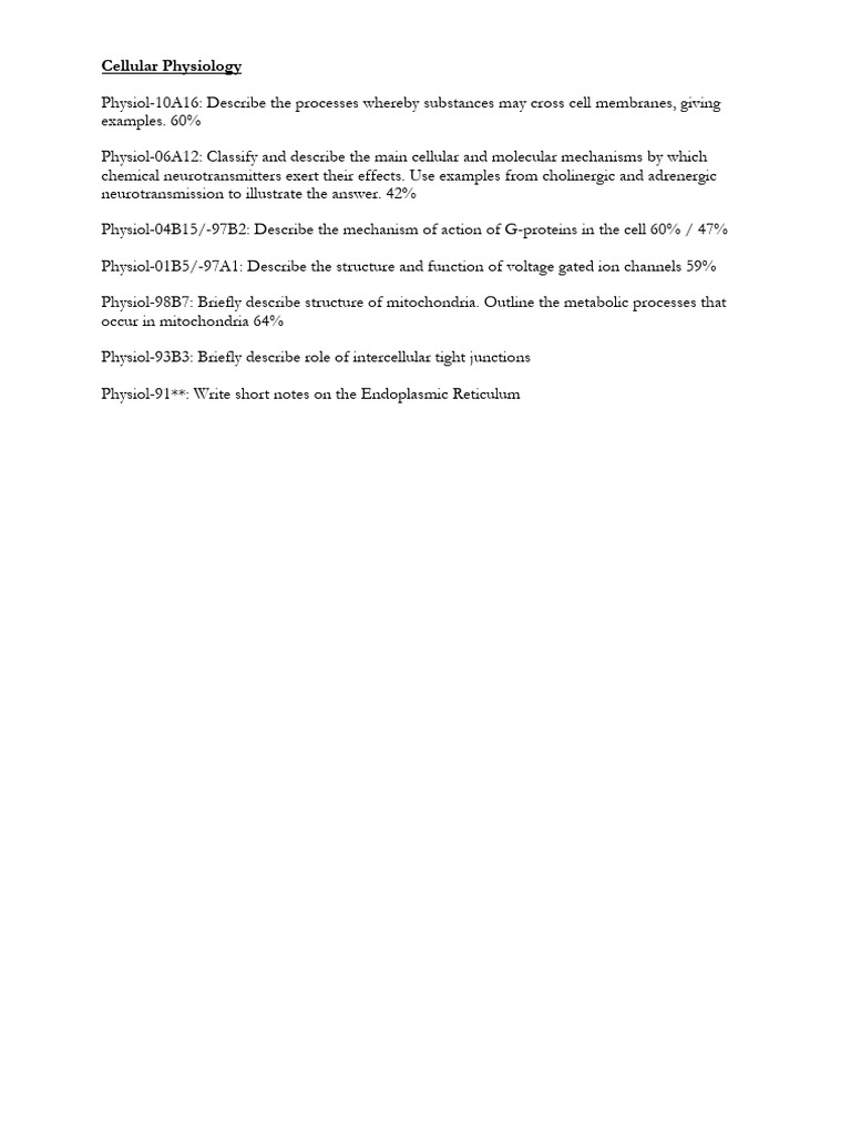 Cellular Physiology SAQs | PDF