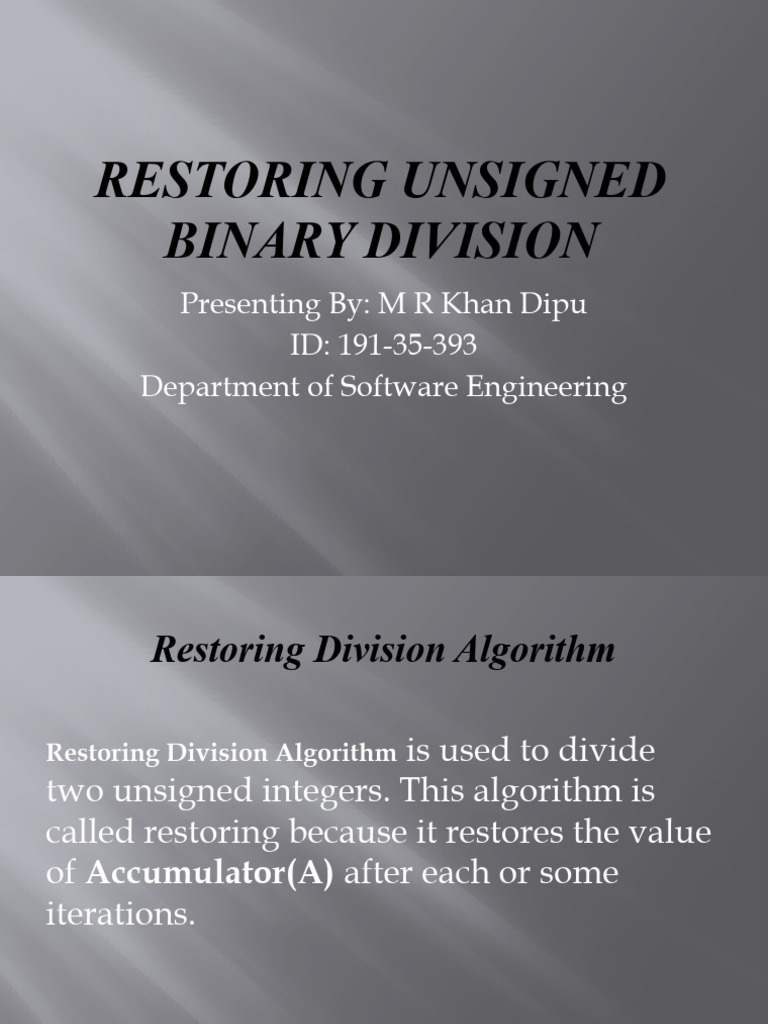 Presentation On Multiplication and Division | PDF | Computer Engineering | Theoretical Computer ...