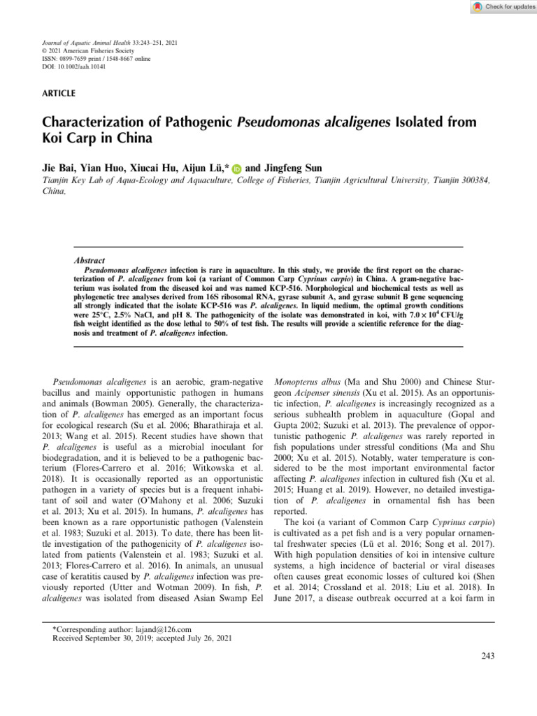 J Aqua Anim HLTH - 2021 - Bai - Characterization of Pathogenic ...