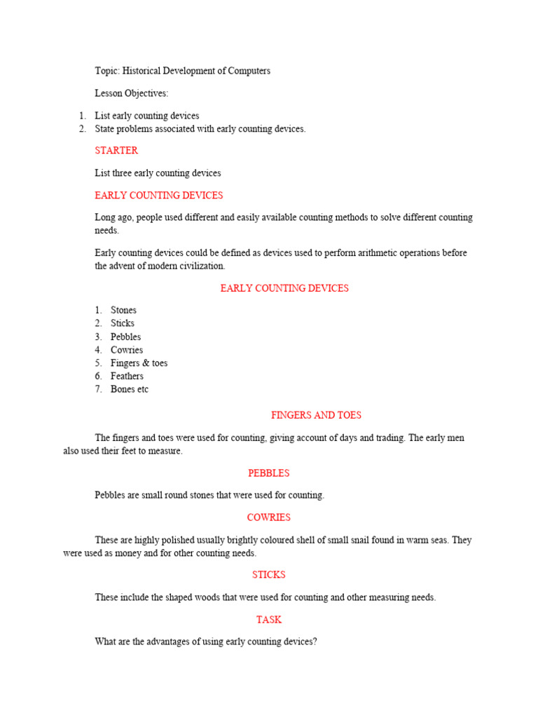 Early Counting Devices: Overview & Issues | PDF