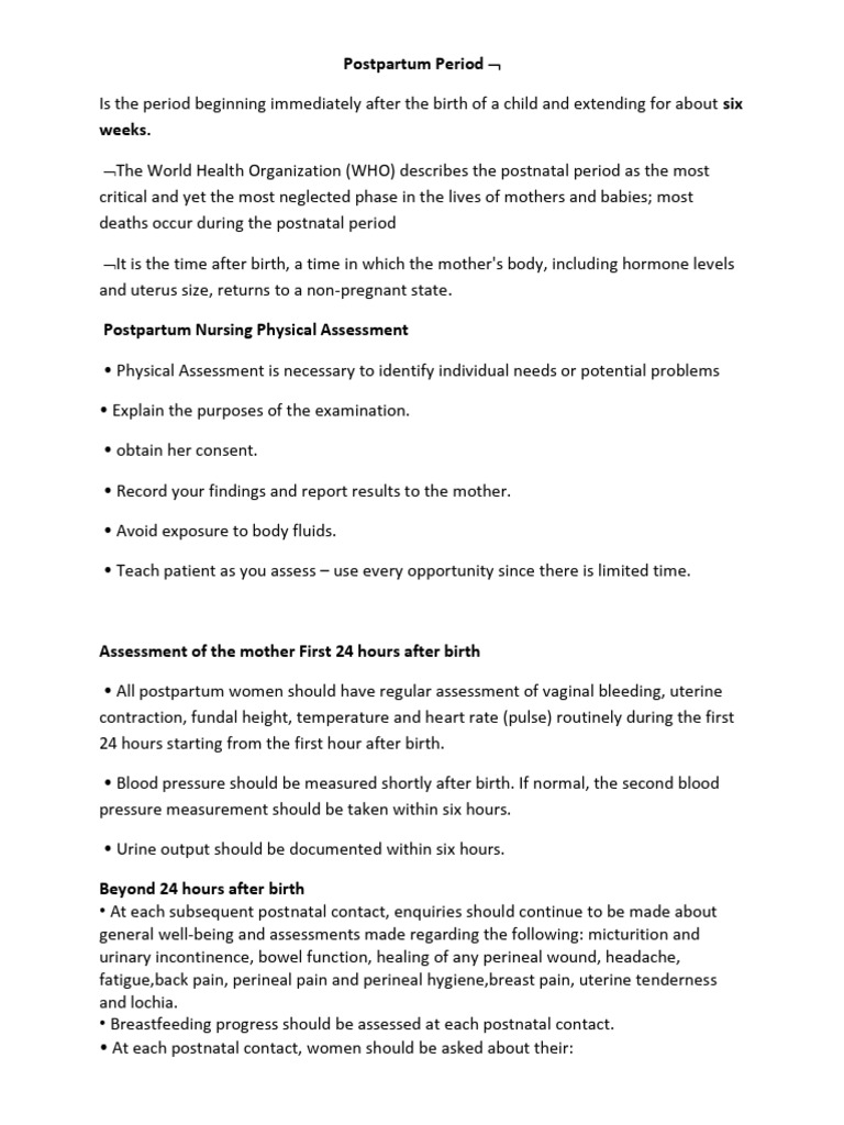 Postnatal Assessment | PDF | Postpartum Period | Breastfeeding
