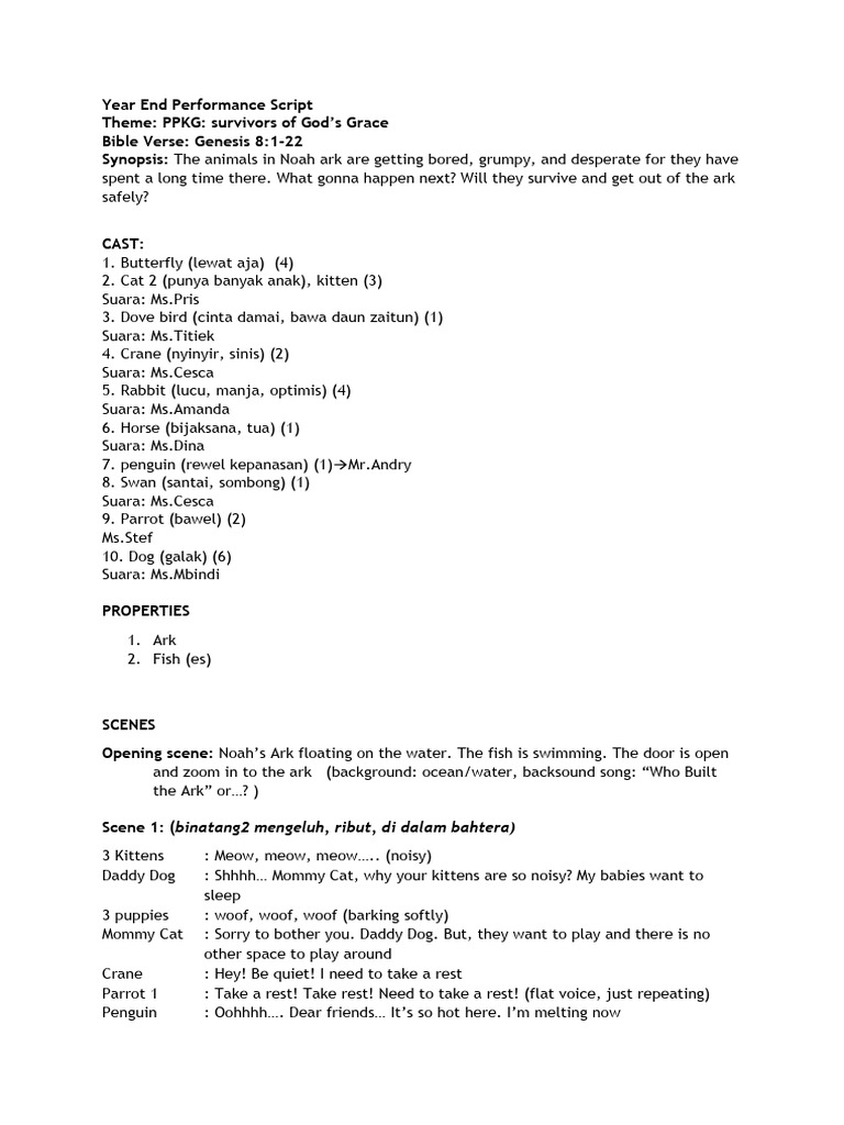 Noah's Ark Puppet Show Script | PDF