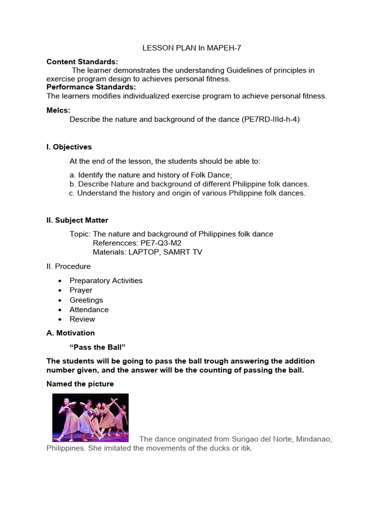 2-Lessonplan-7 Nature Falk Dance | PDF | Dances | Philippines