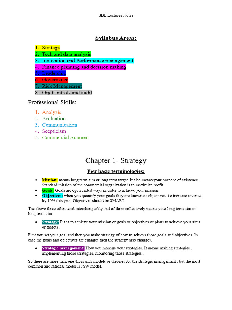 SBL Notes | PDF | Macroeconomics | Strategic Management