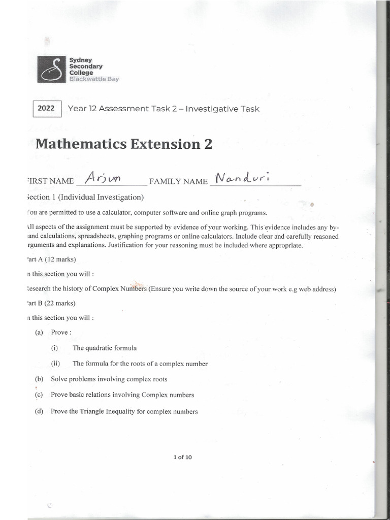 Maths 4U Task 2 Arjun Nanduri | PDF