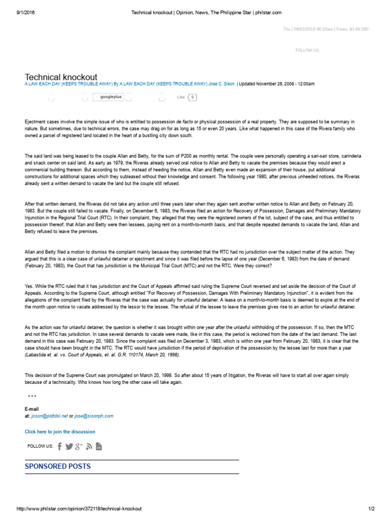 Ejectment Case | PDF | Lease | Eviction