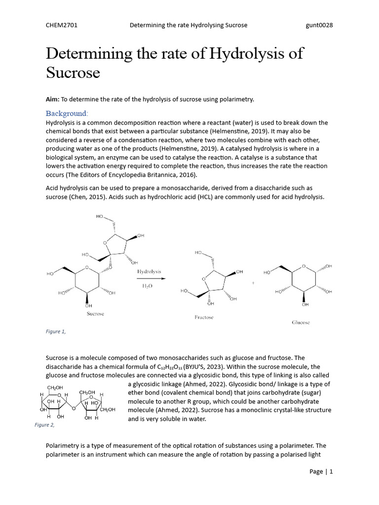 CHEM2701 Hydrolysis of Sucrose Practical Gunt0028 | PDF | Hydrolysis ...