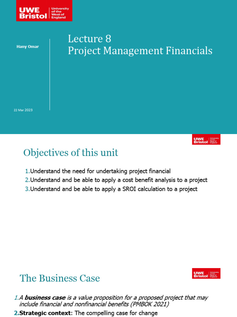 Lecture 8 - Project Financials HO | PDF | Return On Investment | Cost–Benefit Analysis