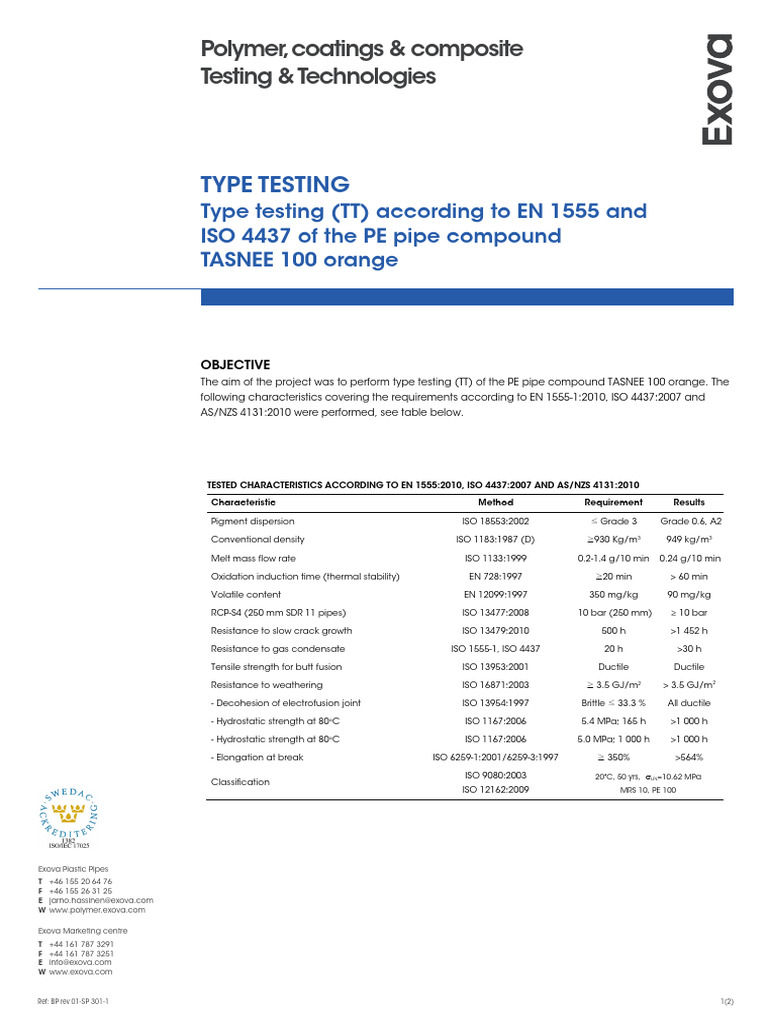 PE Pipe Compound Type Testing Results | PDF
