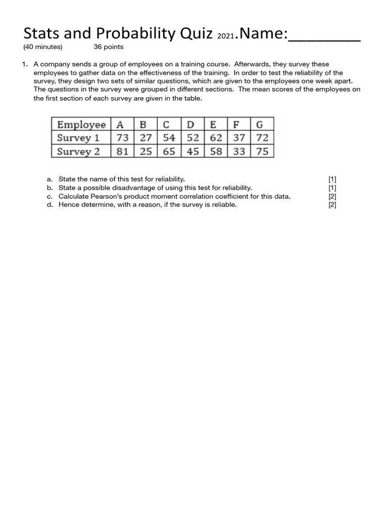 2021 Stats and Probability Quiz | PDF