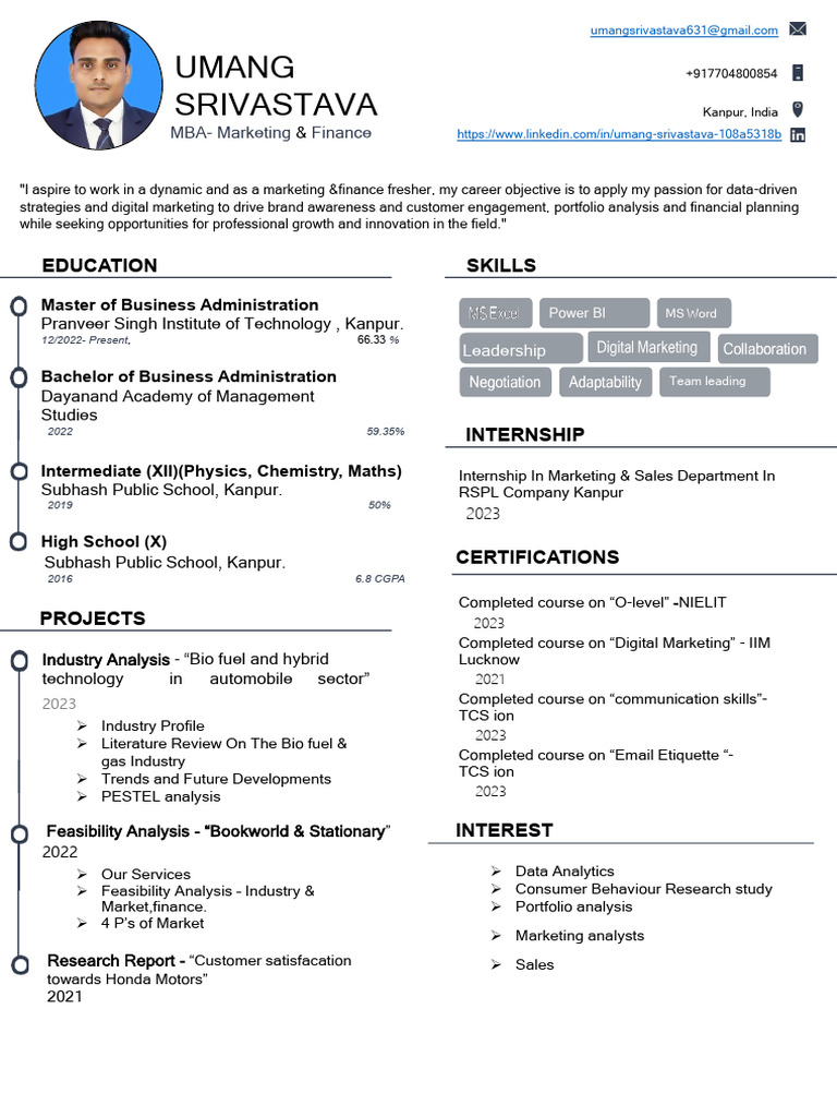 Umang Srivastava CV - Edited | PDF | Marketing | Digital Marketing