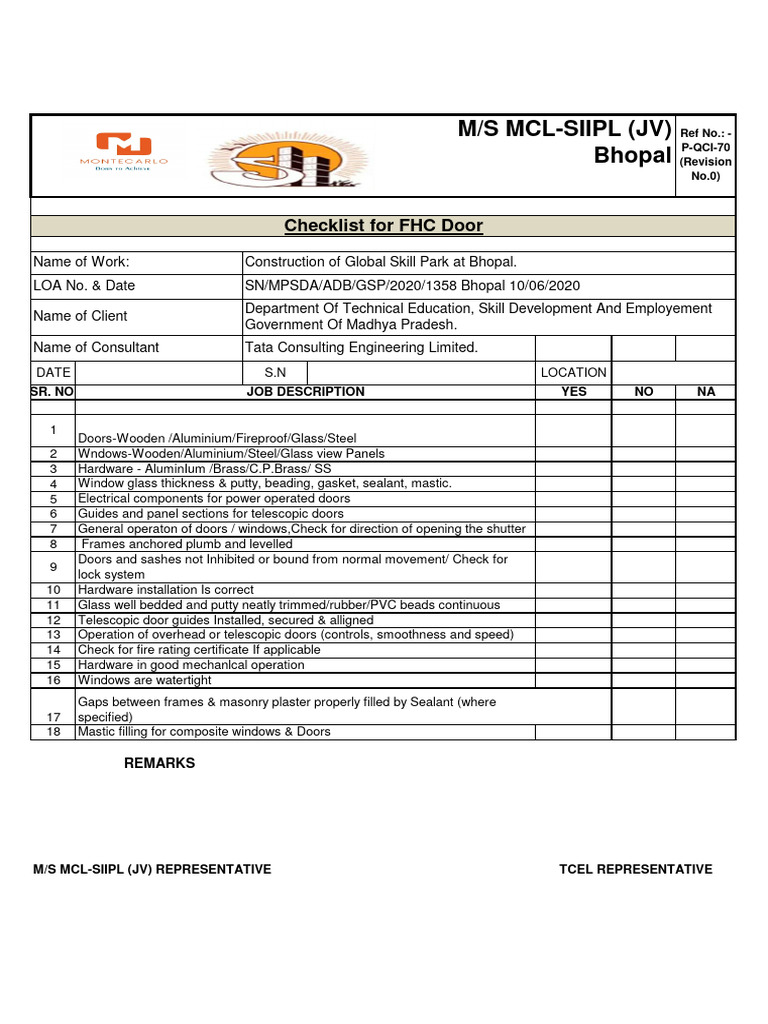 Checklist For FHC Door | Download Free PDF | Door | Architectural Design