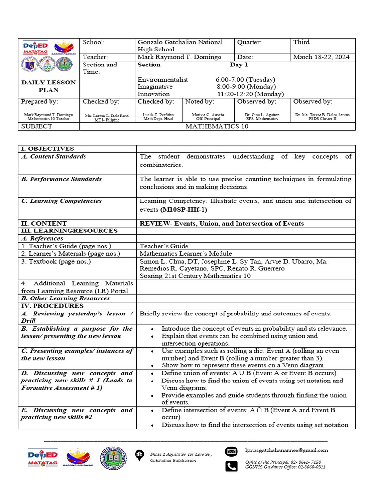 G10-MATHEMATICS-DLL-Q3-W8-March 18 | PDF | Learning | Cognition