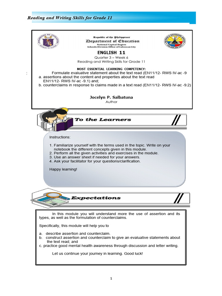 Grade 11 Reading & Writing Module | PDF | Evidence | Preventive Healthcare