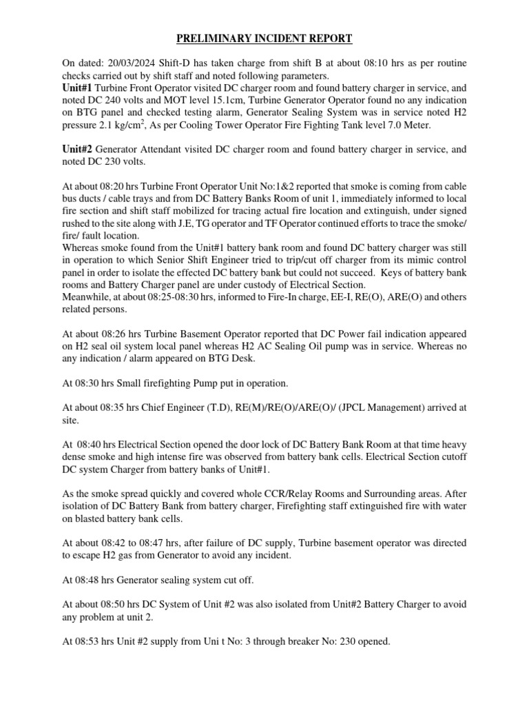 Battery Fire Incident Report - March 2024 | PDF | Battery Charger ...