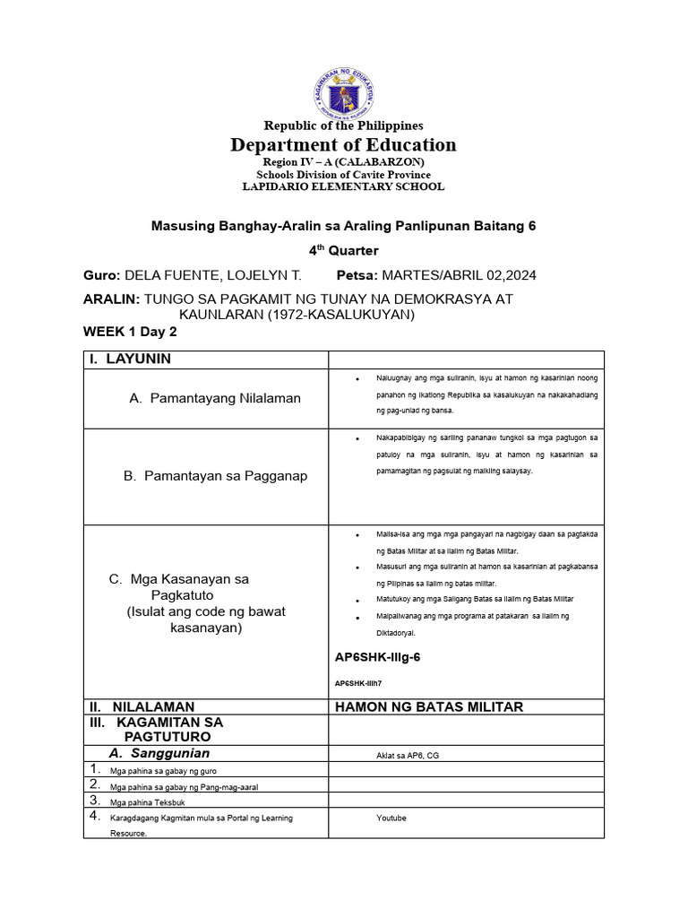Q4 Week 1 Day 2 AP DLP | PDF