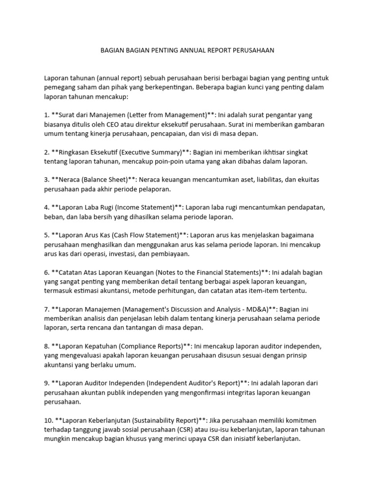 Bagian Bagian Penting Annual Report Perusahaan | PDF