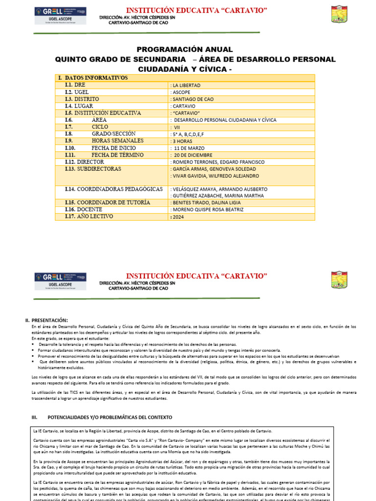 Programa Anual DPCC Quinto Secundaria | PDF | Aprendizaje | Democracia