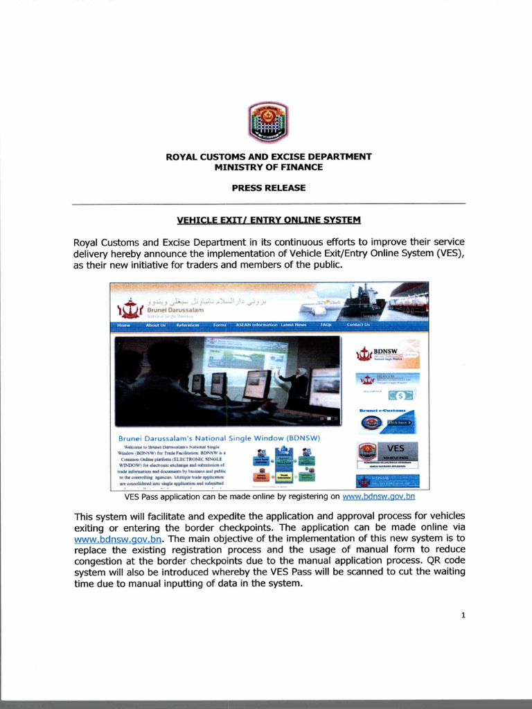 Press Release - Vehicle Exit Entry Online System (VES) | PDF