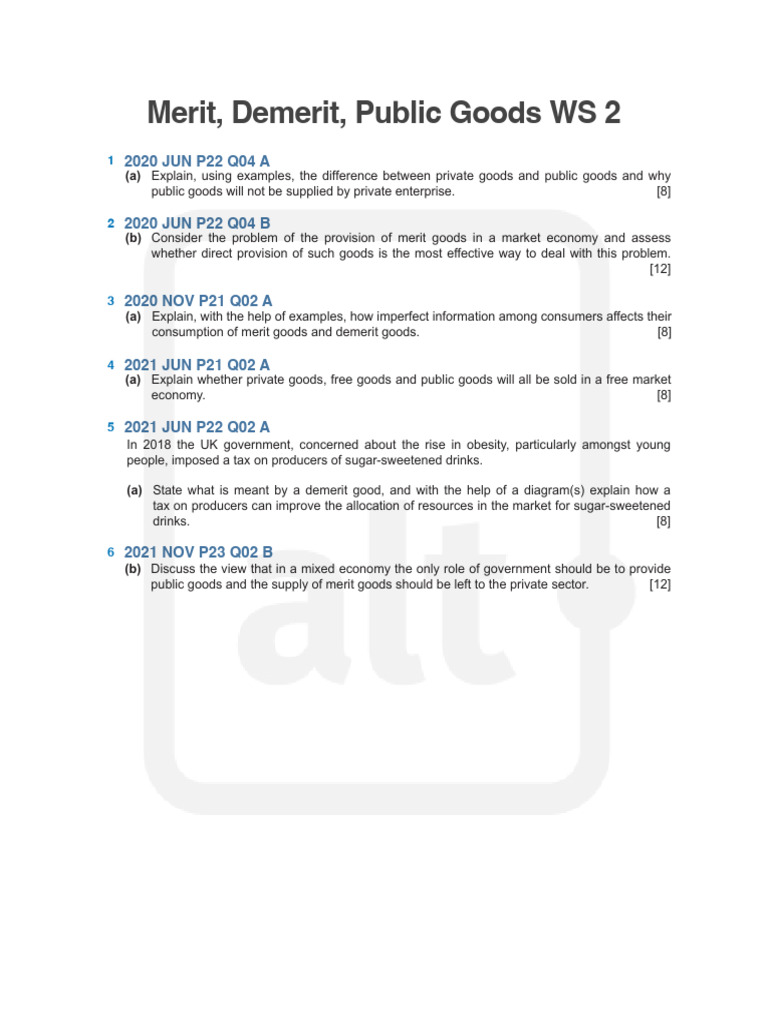 P2 Merit Demerit Public Goods Worksheet 2 | PDF | Elasticity (Economics ...