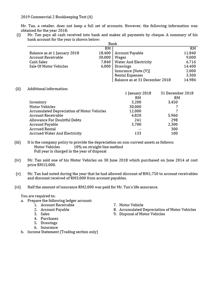 2019 Bookkeeping Test: Mr. Tan's Accounts | PDF | Income Statement ...