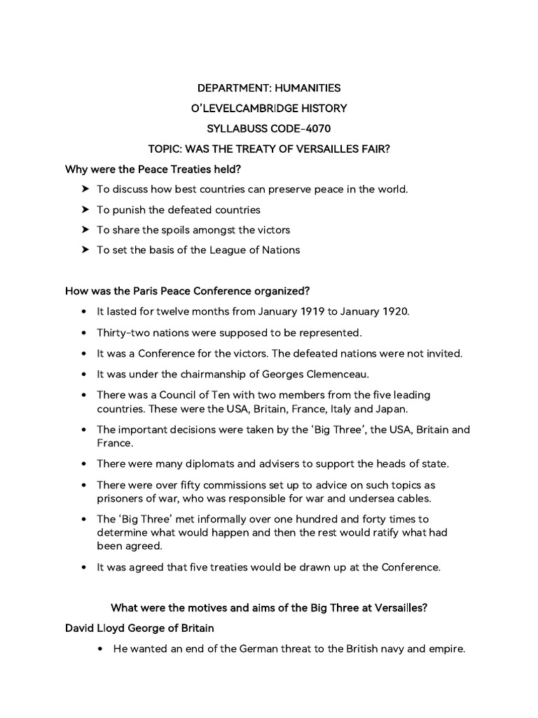 Was The Treaty of Versailles Fair | PDF | Treaty Of Versailles | German ...