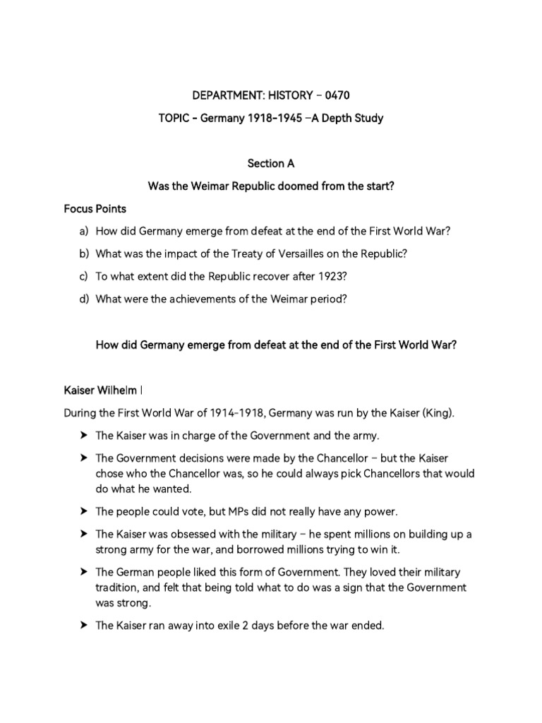 Depth Study-Germany (0470) | PDF | Weimar Republic | Adolf Hitler