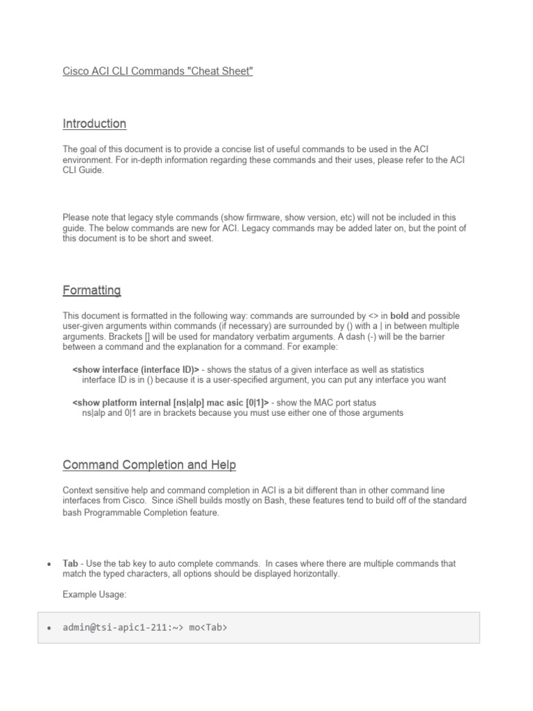 Cisco ACI CLI Commands Cheat Sheet | PDF | Command Line Interface | Computer Networking