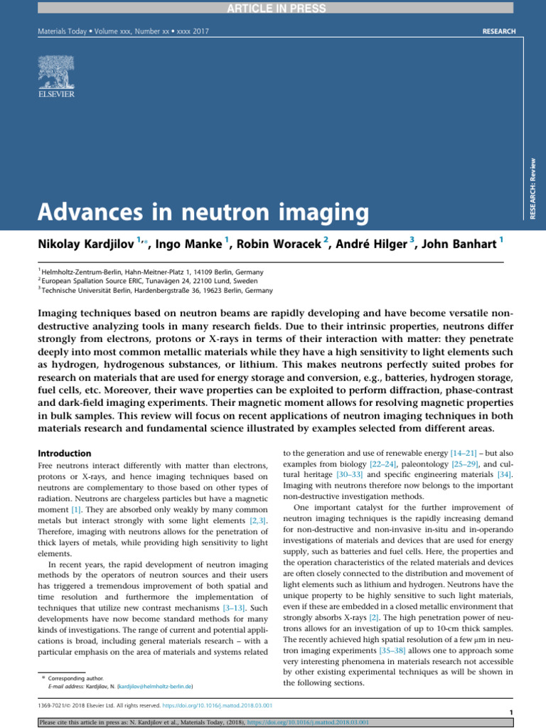 Advances in Neutron Imaging 2018 | PDF | Lithium Ion Battery | Neutron