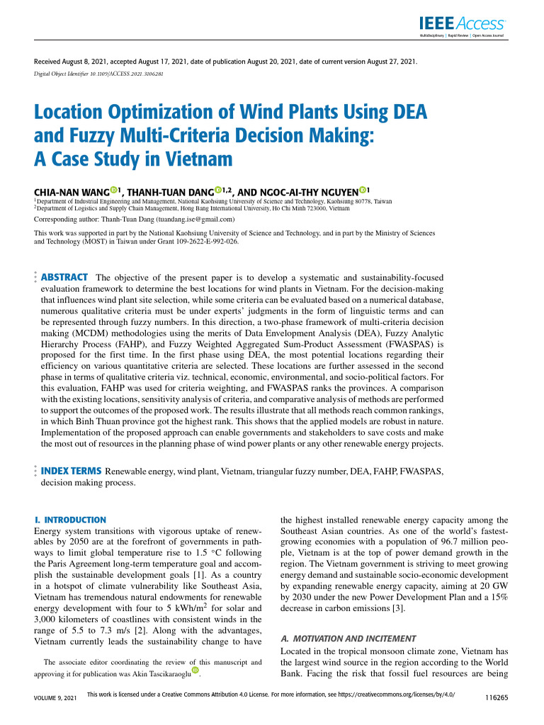 Location Optimization of Wind Plants Using DEA and Fuzzy Multi-Criteria Decision Making A Case ...