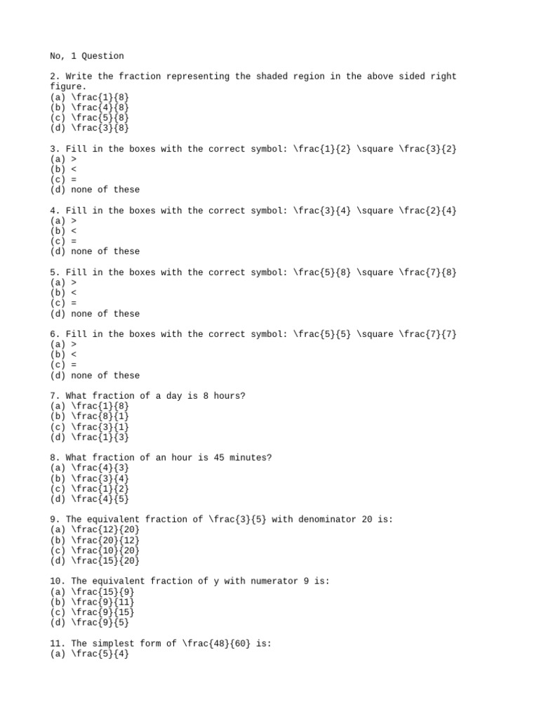 Fractions Grade-6 CBSE Worksheet | PDF