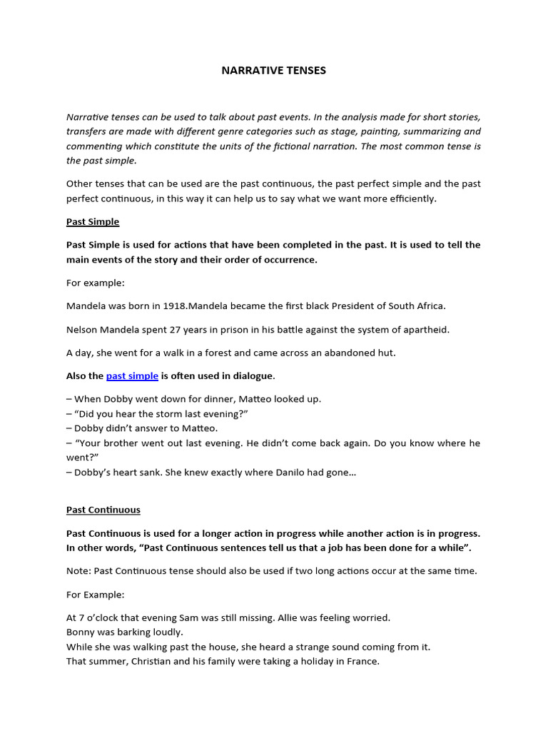 NARRATIVE TENSES - Use | PDF | Grammatical Tense