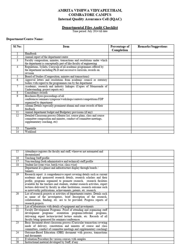 NAAC Dept Files Audit Checklist | PDF | Mentorship | Lecture