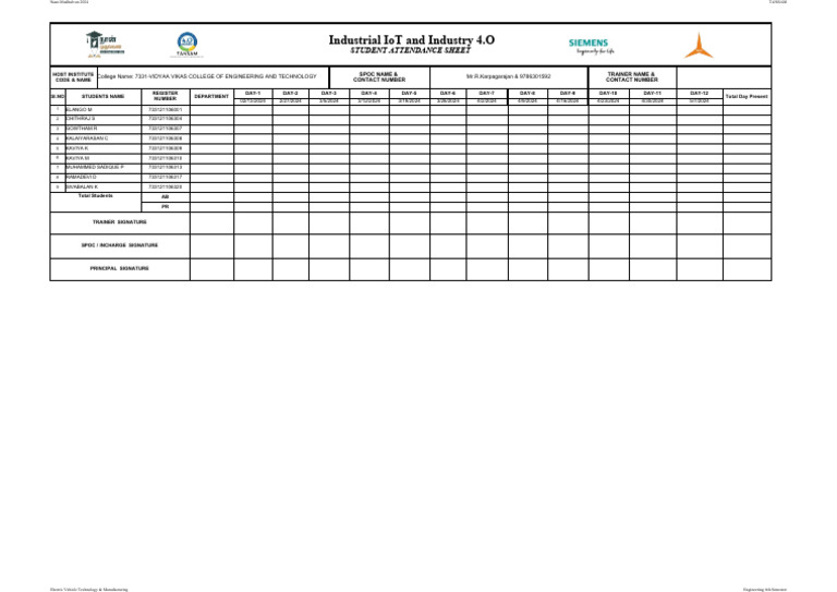 IOT Attendance Sheet | PDF | Engineering
