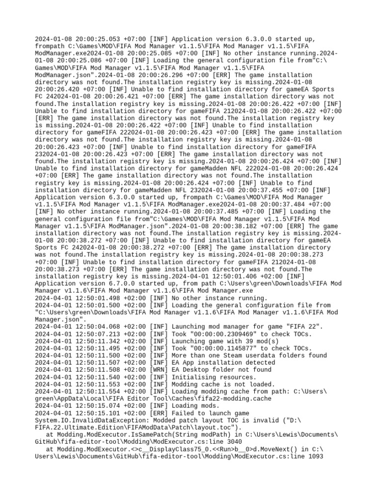 FIFA Mod Manager Error Logs 2024 | PDF | Windows Registry | Directory ...