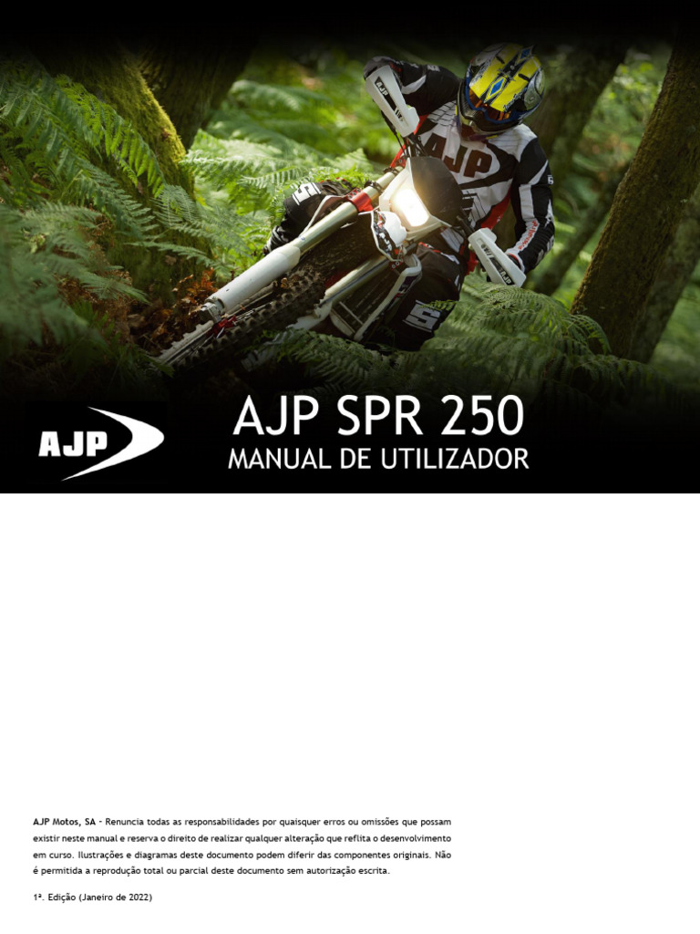 V1 AJP SPR250 - Manual Do Utilizador PT 2022 | PDF | Freio | Motores