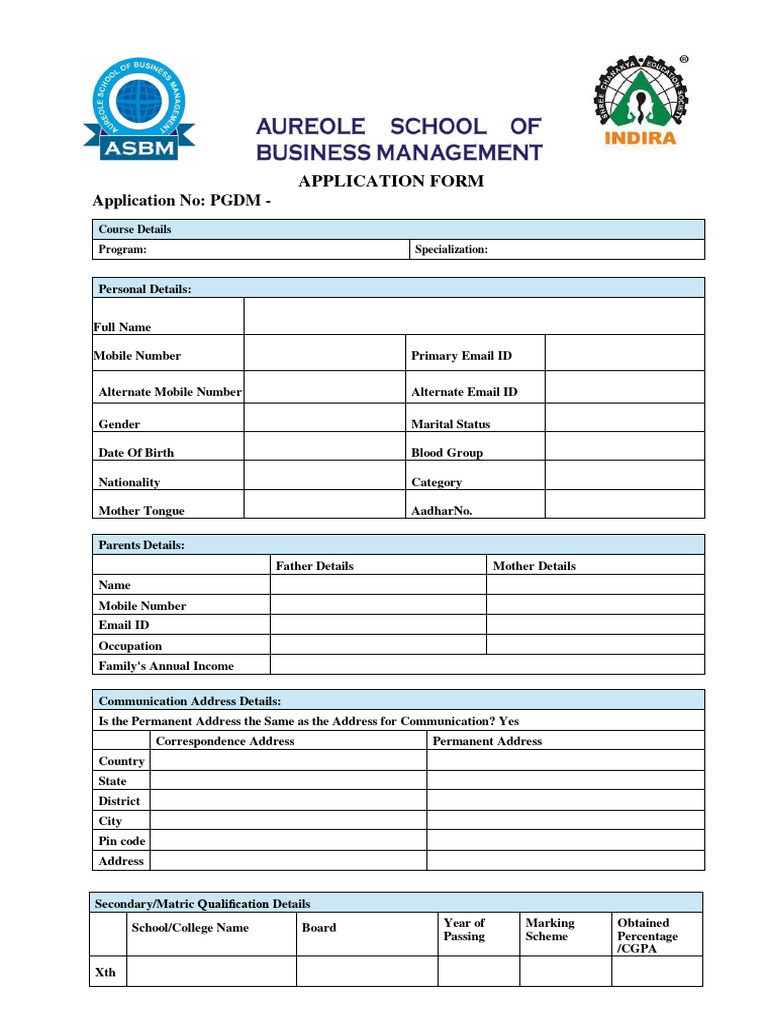 PGDM Application Form | PDF