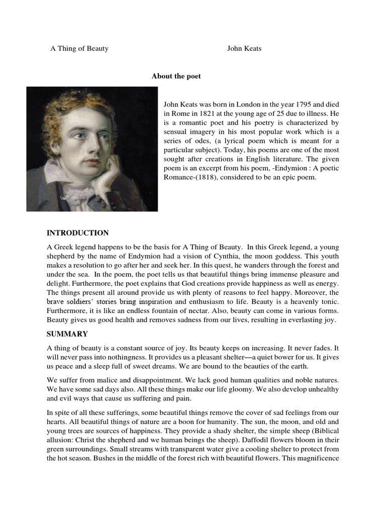 12 English-AThing of Beauty-Notes | PDF | Poetry | Beauty