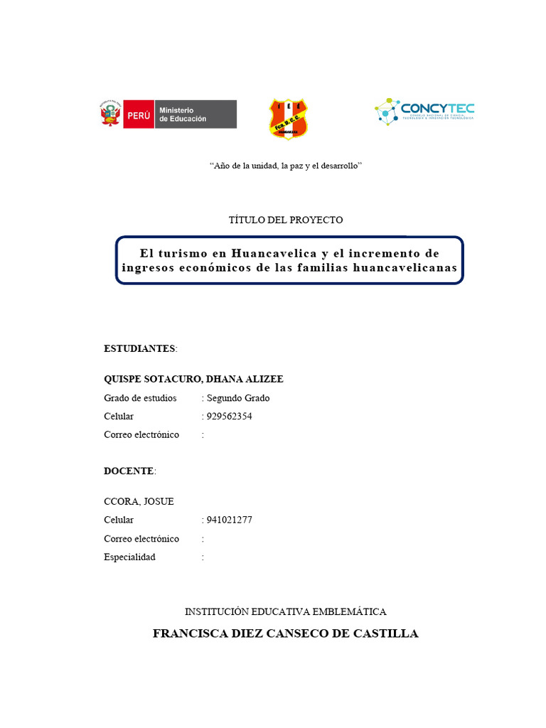 Carátula Del Proyecto CCSS | Descargar gratis PDF | Turismo | Perú