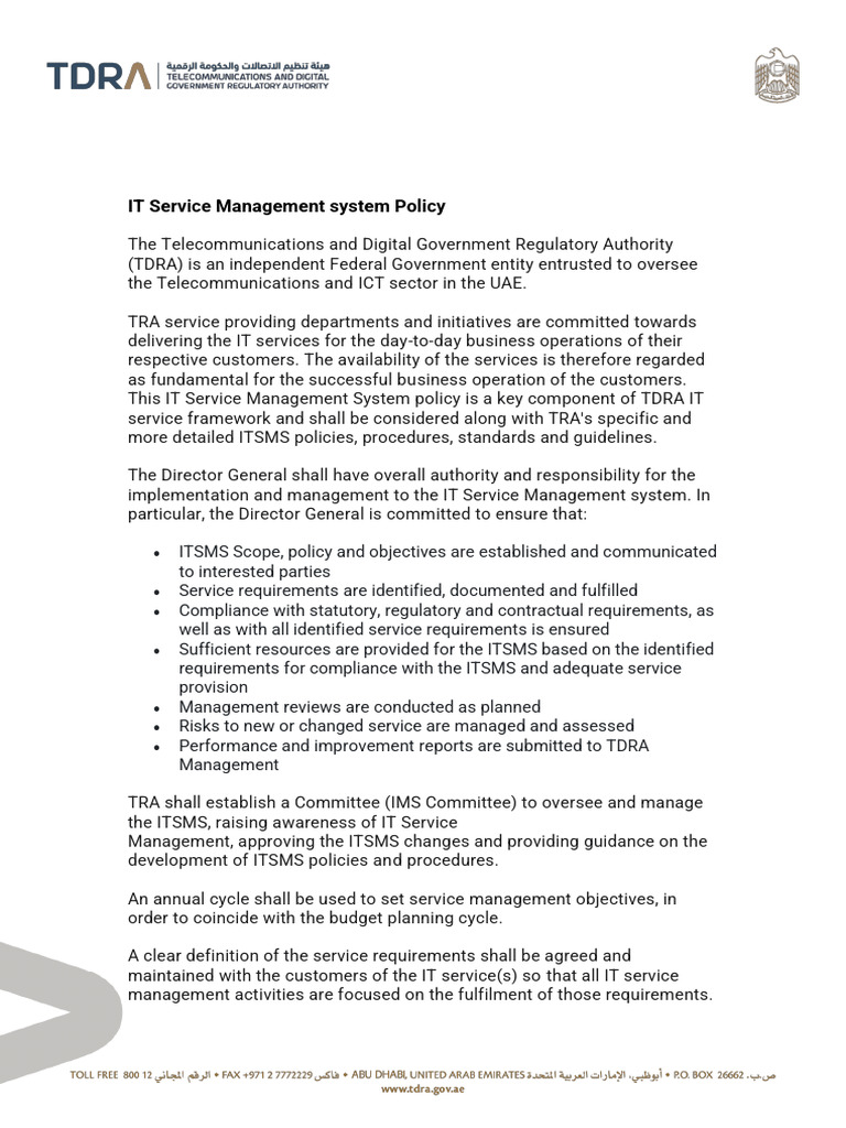 IT Service Management Policy UAE | PDF | Policy | Business