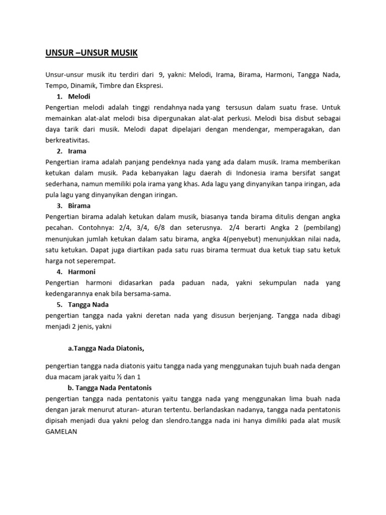 9 Unsur Musik dan Fungsinya | PDF