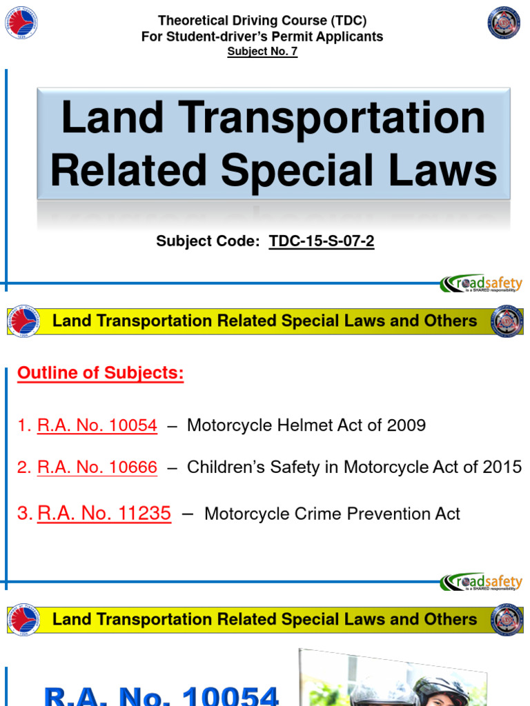 TDC-15-S-07-2 Land Transportation Related Special Laws (Version 3 2021 ...