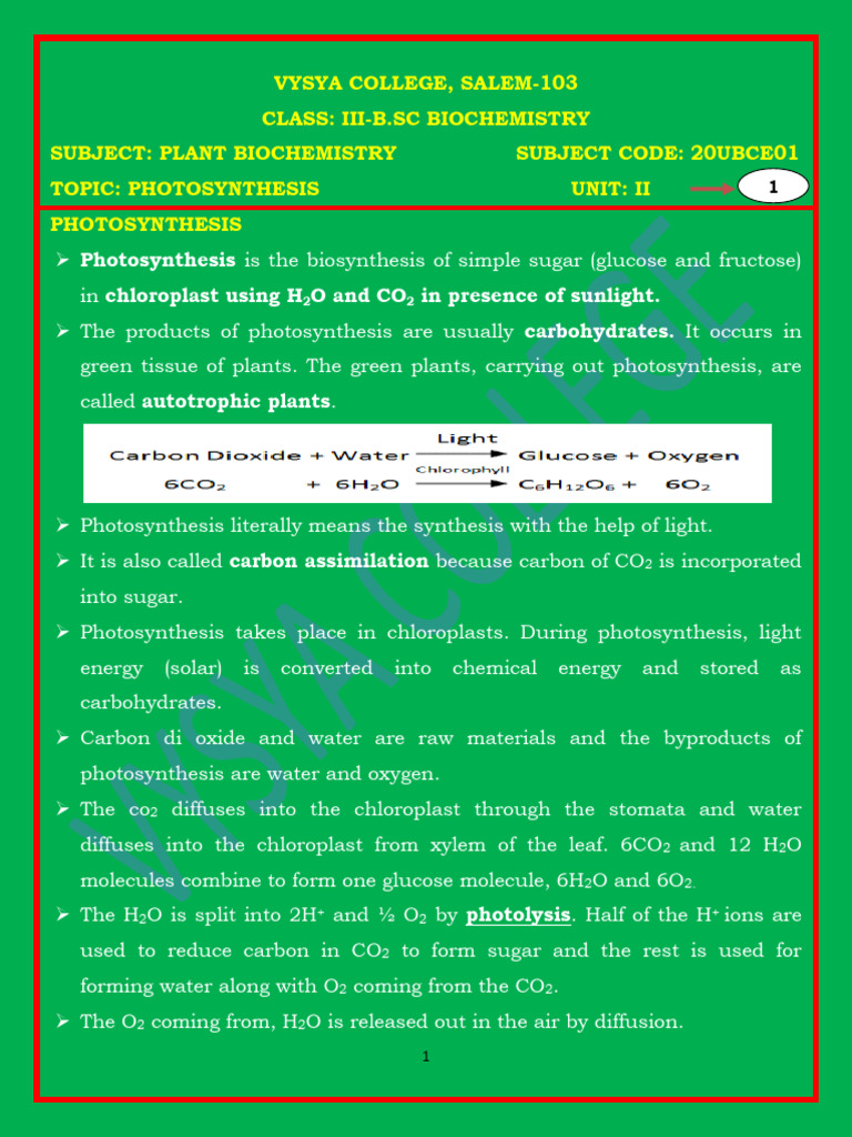 PHOTOSYNTHESIS | PDF | Photosynthesis | Chloroplast