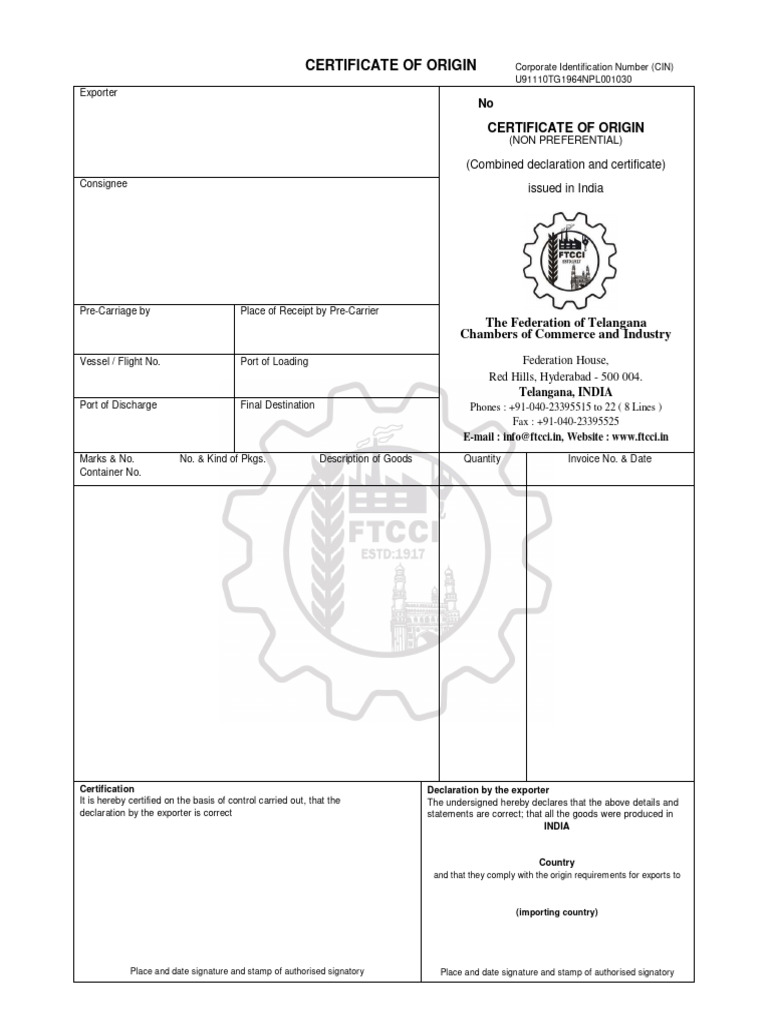 Certificate of Origin Form | PDF | International Business | Exports